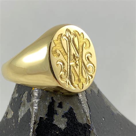 Monogram Engraved 16mm X 13mm 18 Carat Yellow Gold Signet Ring