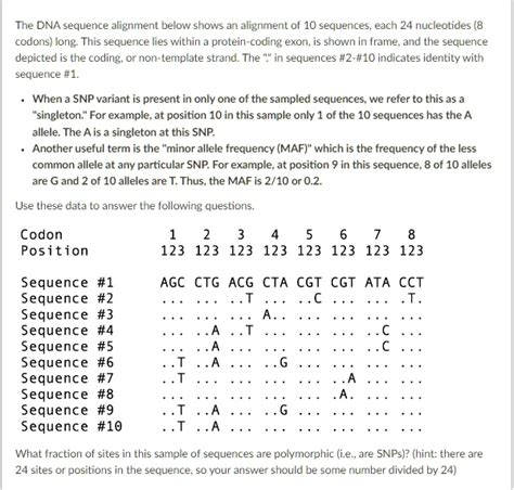 The Dna Sequence Alignment Below Shows An Alignment Of 10 Sequences