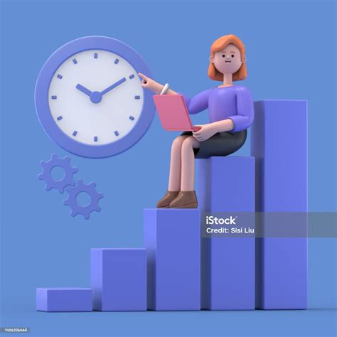 웃는 사업가 엘렌이 성공으로 나아가는 3d 일러스트레이션 금융 성장의 개념 파란색 배경에 3d 렌더링 개념에 대한 스톡 사진 및 기타 이미지 Istock