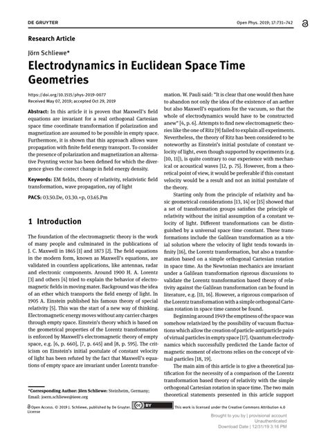 Pdf Electrodynamics In Euclidean Space Time Geometries