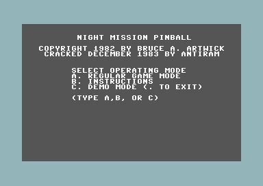 CSDb Night Mission Pinball By Antiram 1983 CSDb Night Mission Pinball By Antiram 1983