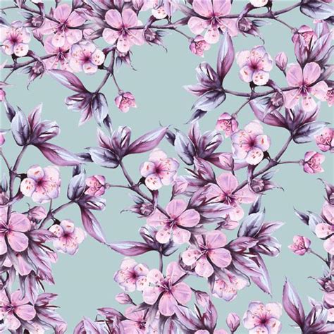 شاخه پس زمینه با گل های گیلاس صورتی الگوی بدون درز الگوی پارچه تصویر آبرنگ 1709229