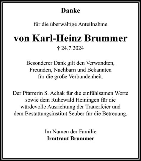 Traueranzeigen Von Karl Heinz Brummer Trauer38de