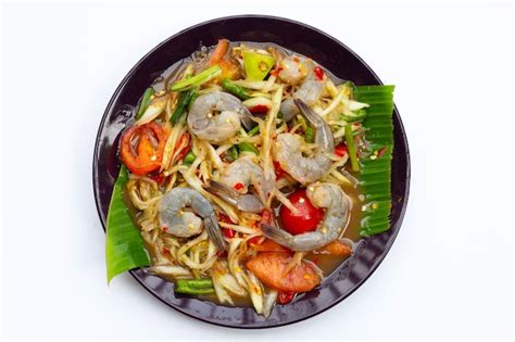 Premium Photo Papaya Salad With Shrimp In White Plate