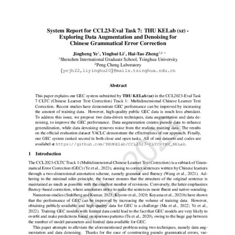 System Report For Ccl23 Eval Task 7 Thu Kelab Sz Exploring Data Augmentation And Denoising