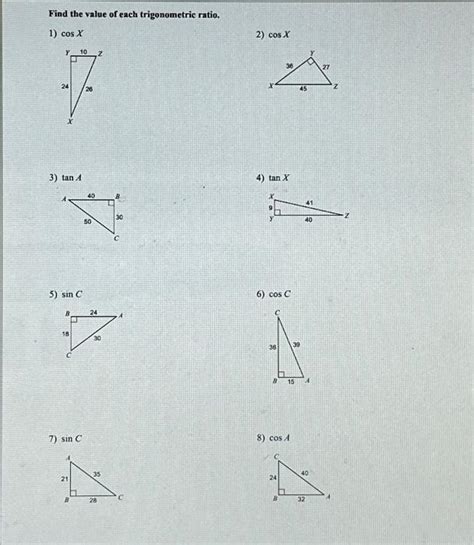 Solved Find The Value Of Each Trigonometric Ratio CosX Chegg Com