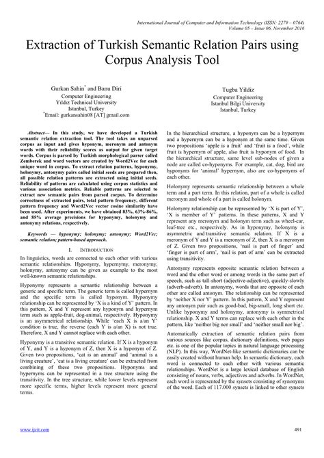 extraction of turkish semantic relation pairs using corpus analysis