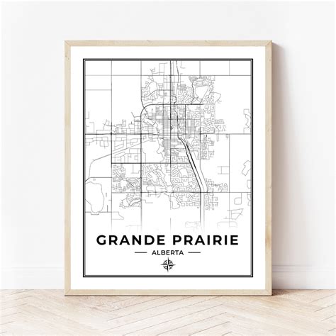 Grande Prairie Map Print Map Of Grande Prairie Alberta Black