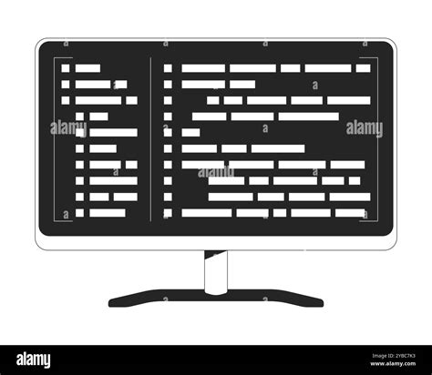 Computer Monitor With Programming Syntax Code Black And White 2d Line Object Stock Vector Image