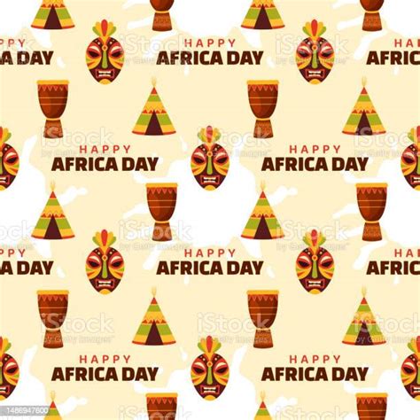해피 아프리카의 날 문화와 원활한 패턴 디자인 아프리카 부족 인물 템플릿 장식 손으로 그린 만화 플랫 랜딩 페이지 일러스트레이션 Africa Day에 대한 스톡 벡터 아트