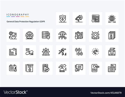 25 Gdpr Line Icon Pack Royalty Free Vector Image