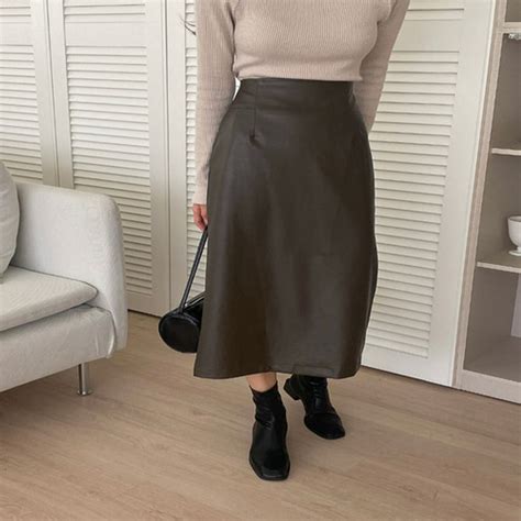 유니크데이트룩고퀄 가을 무드 베스트재입고 레더스커트 롱스커트 H라인 스커트 가을 치마 가죽치마 4color