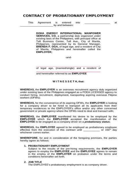 Probationary Contract Pdf