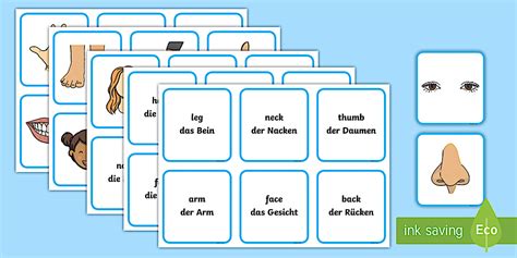 Parts Of The Body Word And Picture Matching Cards Englishgerman