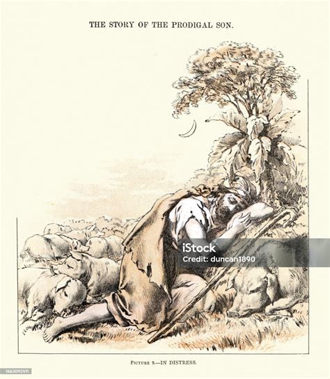 곤경에 처한 탕자의 이야기 빅토리아 시대 종교 예술 1880년대 19세기 아들에 대한 스톡 벡터 아트 및 기타 이미지 아들 기독교 예술 Istock