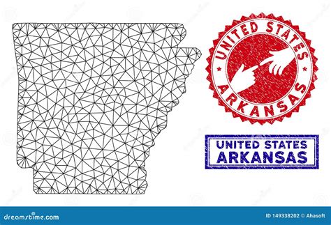 Polygonal Mesh Arkansas State Map And Grunge Stamps Stock Vector Illustration Of Concept
