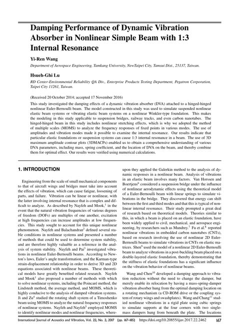 Pdf Damping Performance Of Dynamic Vibration Absorber In Nonlinear Simple Beam With 13