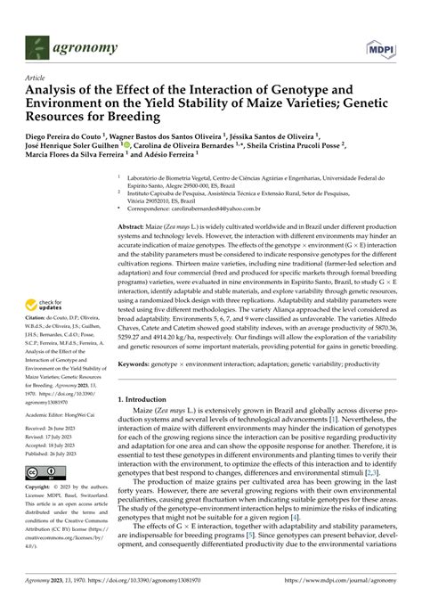 Pdf Analysis Of The Effect Of The Interaction Of Genotype And Environment On The Yield