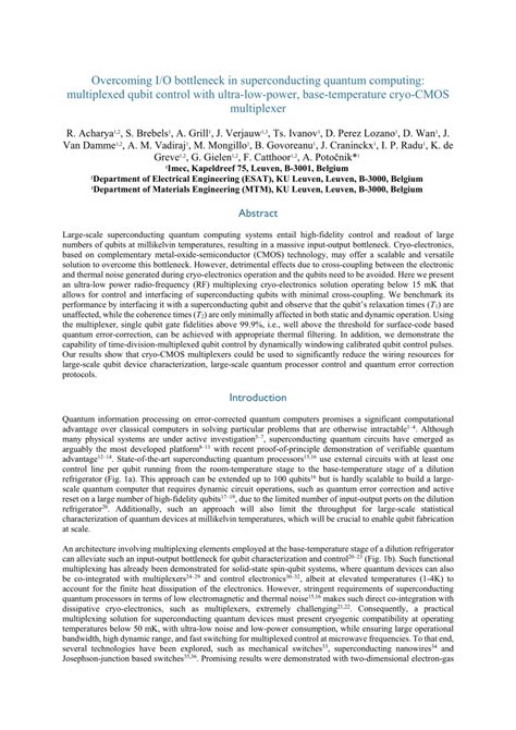 Pdf Overcoming Io Bottleneck In Superconducting Quantum Computing