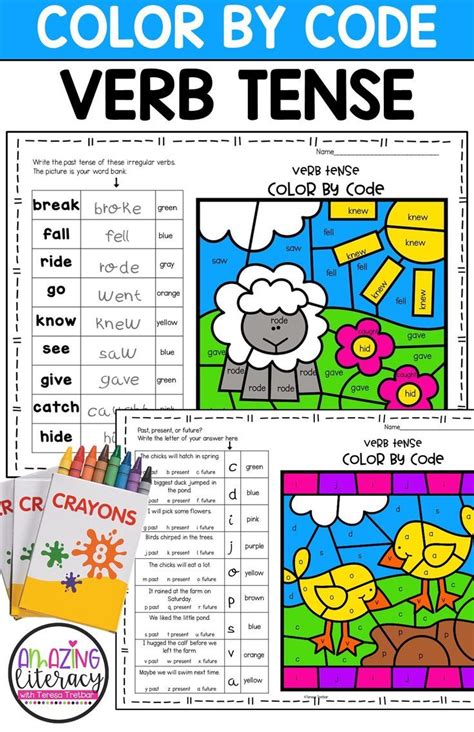 Verb Tense Worksheets Color By Code Activities Past Present And Future