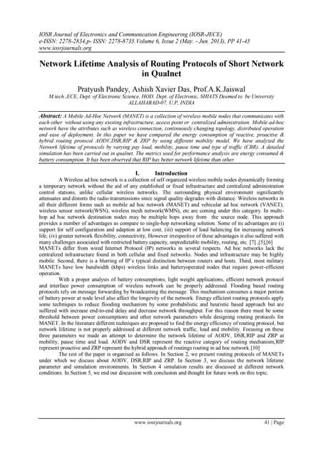 Network Lifetime Analysis Of Routing Protocols Of Short Network In Qualnet Pdf