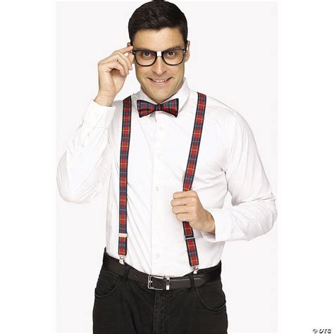 Adults Nerd Black And Plaid Suspender Set Costume Accessories Oriental