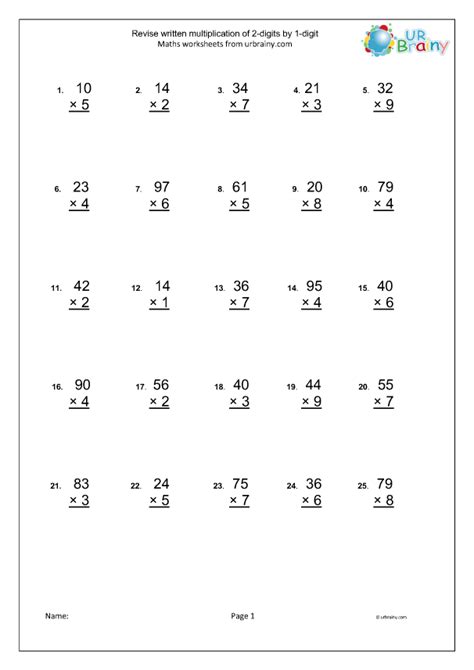 Revise Written Multiplication Of 2 Digits By 1 Digit Worksheets Library