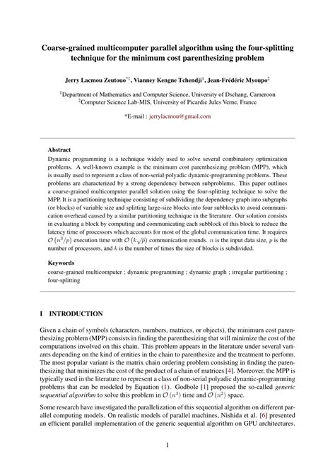 Pdf Coarse Grained Multicomputer Parallel Algorithm Using The Four