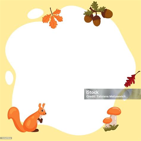 다람쥐 평평한 만화 스타일로 가을의 요소가있는 장소 형태의 벡터 프레임 어린이 사진 엽서 초대장을위한 템플릿 0명에 대한 스톡 벡터 아트 및 기타 이미지 Istock