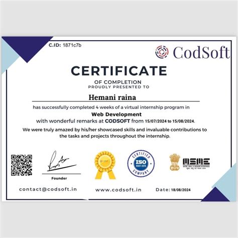 Finished My Internship At Codesoft Hemani Raina Posted On The Topic Linkedin