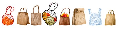 Eco 친절한 부대 메시 부대 종이 봉지 슈퍼마켓과 식료품점을 위한 운반물의 세트 고립 된 배경에 손으로 그린 그림 가방에 대한 스톡 벡터 아트 및 기타 이미지 Istock