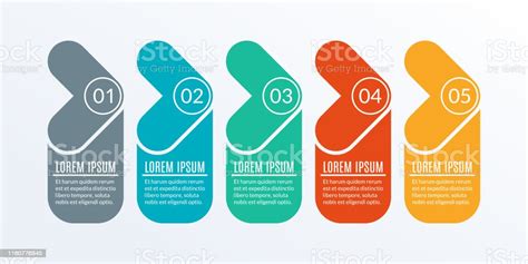 5 단계 비즈니스 프로세스 화살표와 5 요소 순서도 프리젠 테이션 레이아웃 진행 차트 워크 플로우에 대한 옵션 또는 수준타임 라인 인포 그래픽 벡터 그림입니다 5에 대한