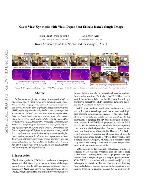 Novel View Synthesis With View Dependent Effects From A Single Image 智源社区论文