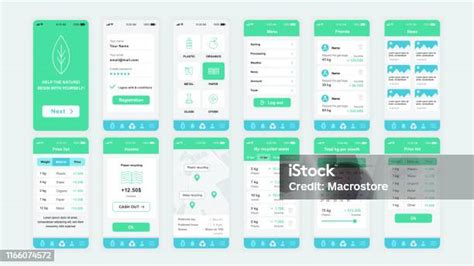 모바일 앱용 Ui Ux Gui 화면 생태 앱 평면 디자인 템플릿 세트 그래픽 사용자 인터페이스에 대한 스톡 벡터 아트 및 기타 이미지 그래픽 사용자 인터페이스 사용자