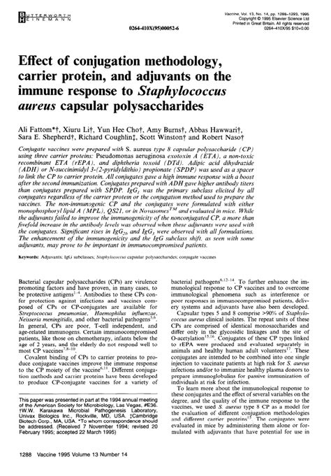 Pdf Effect Of Conjugation Methodology Carrier Protein And Adjuvants On The Immune Response