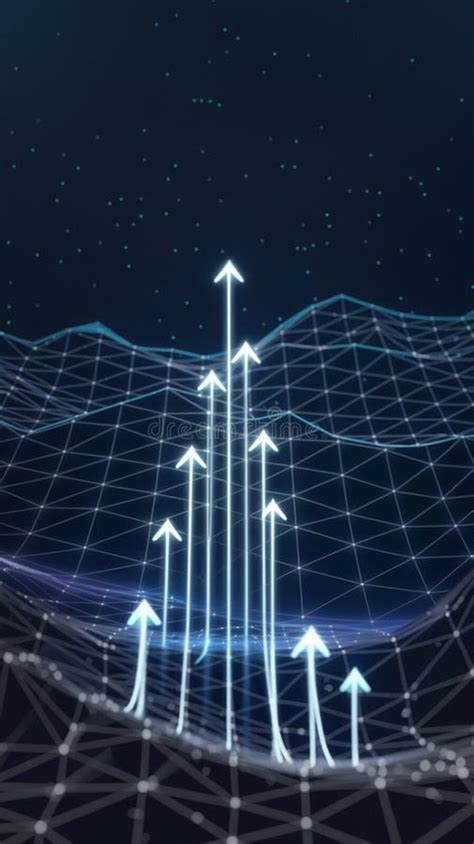 Digital Landscape With Glowing Blue Arrows From Grid Structure Futuristic Data Theme Stock