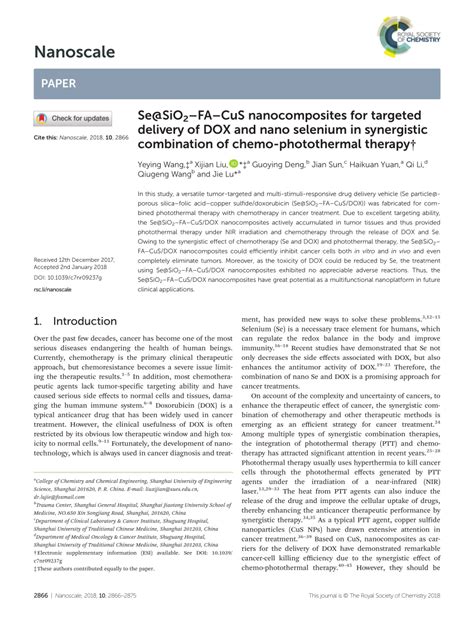 Pdf Sesio2 Fa Cus Nanocomposites For Targeted Delivery Of Dox And