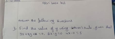 open book test answer the following questions 3 find the value of y usin
