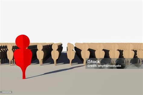 비즈니스 리더십 Ppeople 3d 렌더링 붉은 남자 색상으로 앞에 서 서 인적 자원 아이디어 뒤에 행 사람들 개념에 대한 스톡 사진 및 기타 이미지 Istock