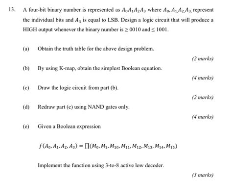Solved 13 A Four Bit Binary Number Is Represented As
