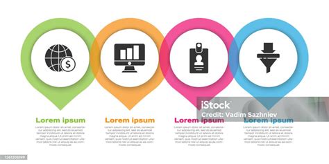 달러로 지구 지구를 설정하고 그래프 차트 식별 배지 및 판매 깔때기를 화살표로 모니터링하십시오 비즈니스 인포그래픽 템플릿입니다
