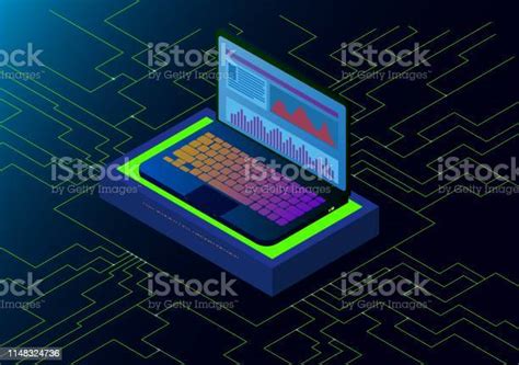 Ilustración De Portátil Isométrico De La Ciencia De Datos Y La Computadora De Programación Y Más