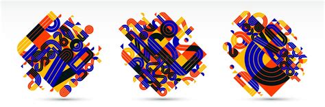 Abstract Geometric Composition Vector Designs Set Colorful Abstraction Isolated On White
