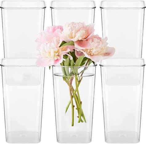 Roowest 6 Pieces Plastic Vase Acrylic Flower Square Tapered Flowers