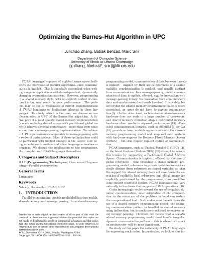 Optimizing The Barnes Hut Algorithm In Upc