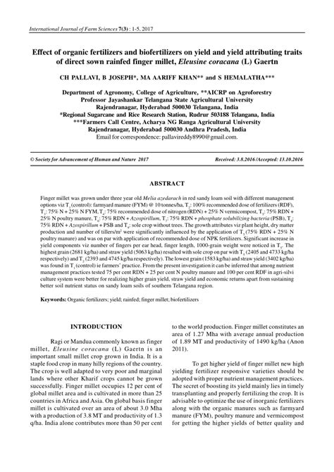 Pdf Effect Of Organic Fertilizers And Biofertilizers On Yield And Yield Attributing Traits Of