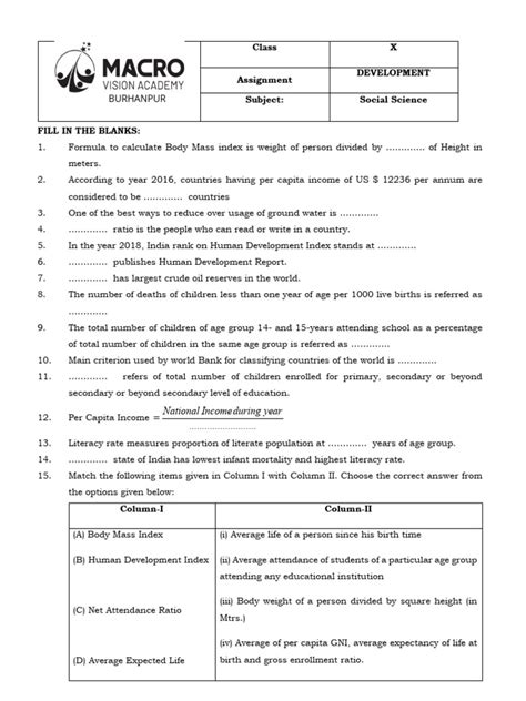 Development Assignment Pdf Human Development Index Literacy