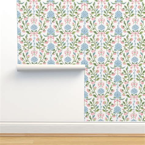 Preppy Hydrangea On Ecru Wallpaper Spoonflower
