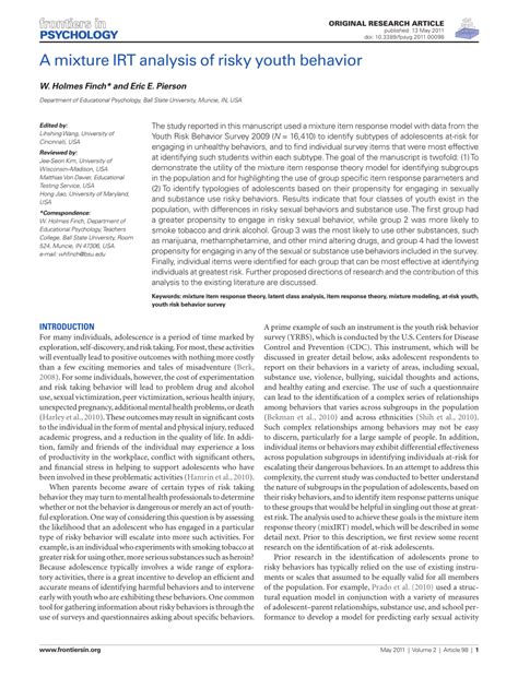 Pdf A Mixture Irt Analysis Of Risky Youth Behavior