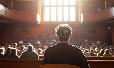 Courtroom Scene With Audience Individual In Focus Sunlight Streaming Through Windows Serious
